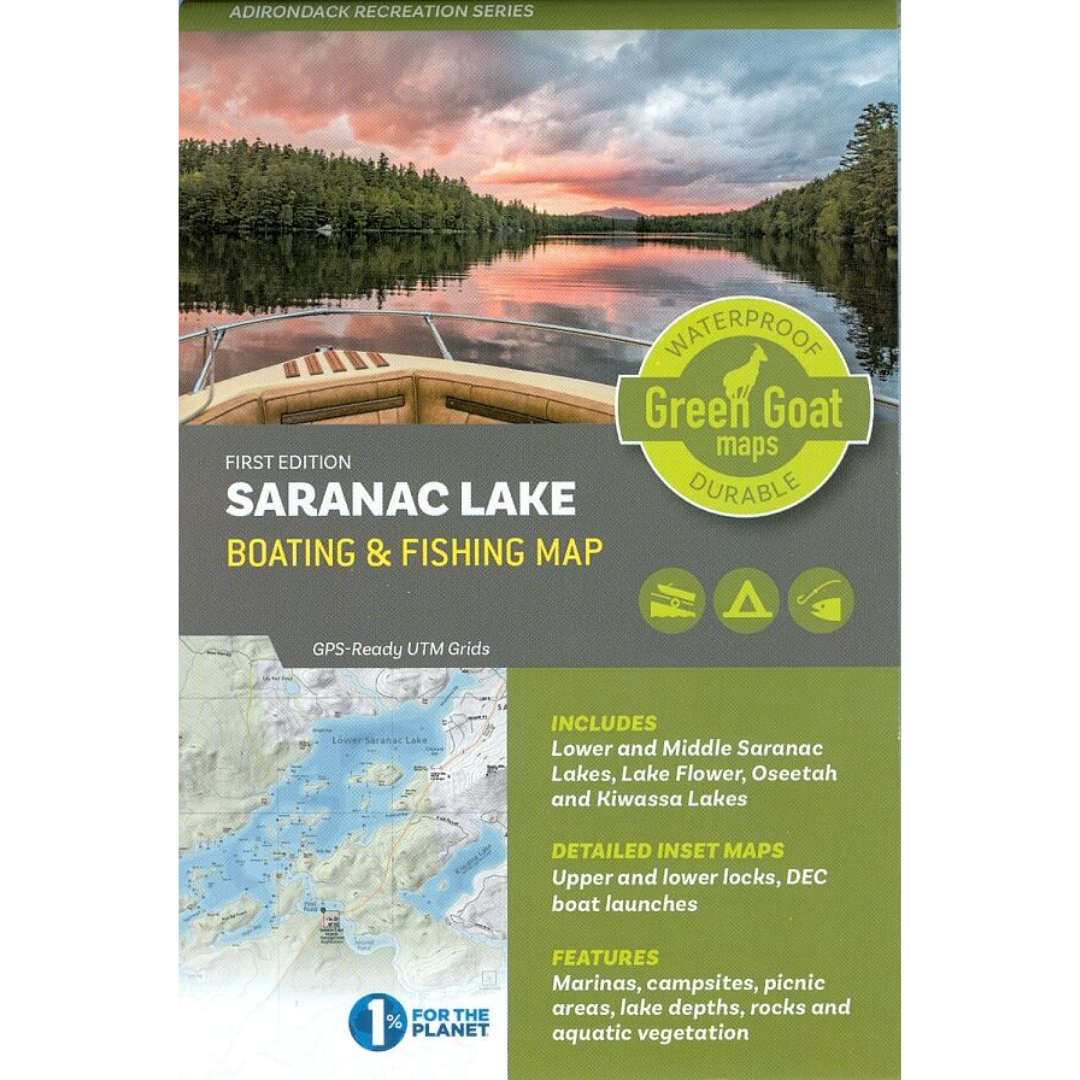 Saranac Lake Boating & Fishing Map Green Goat Maps | Blue Line Book ...